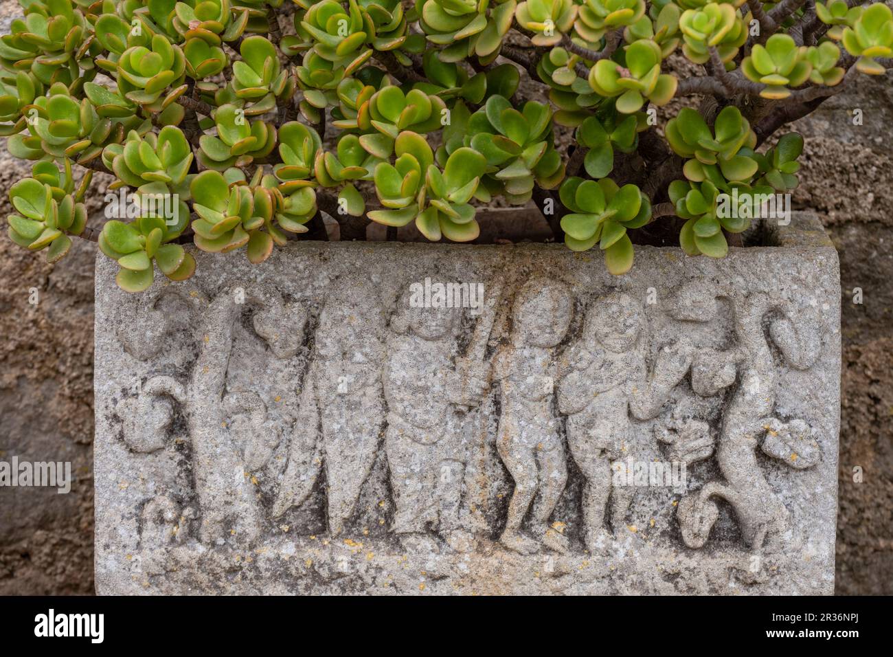 flowerpot with the expulsion from the paradise of Adam and Eve ...