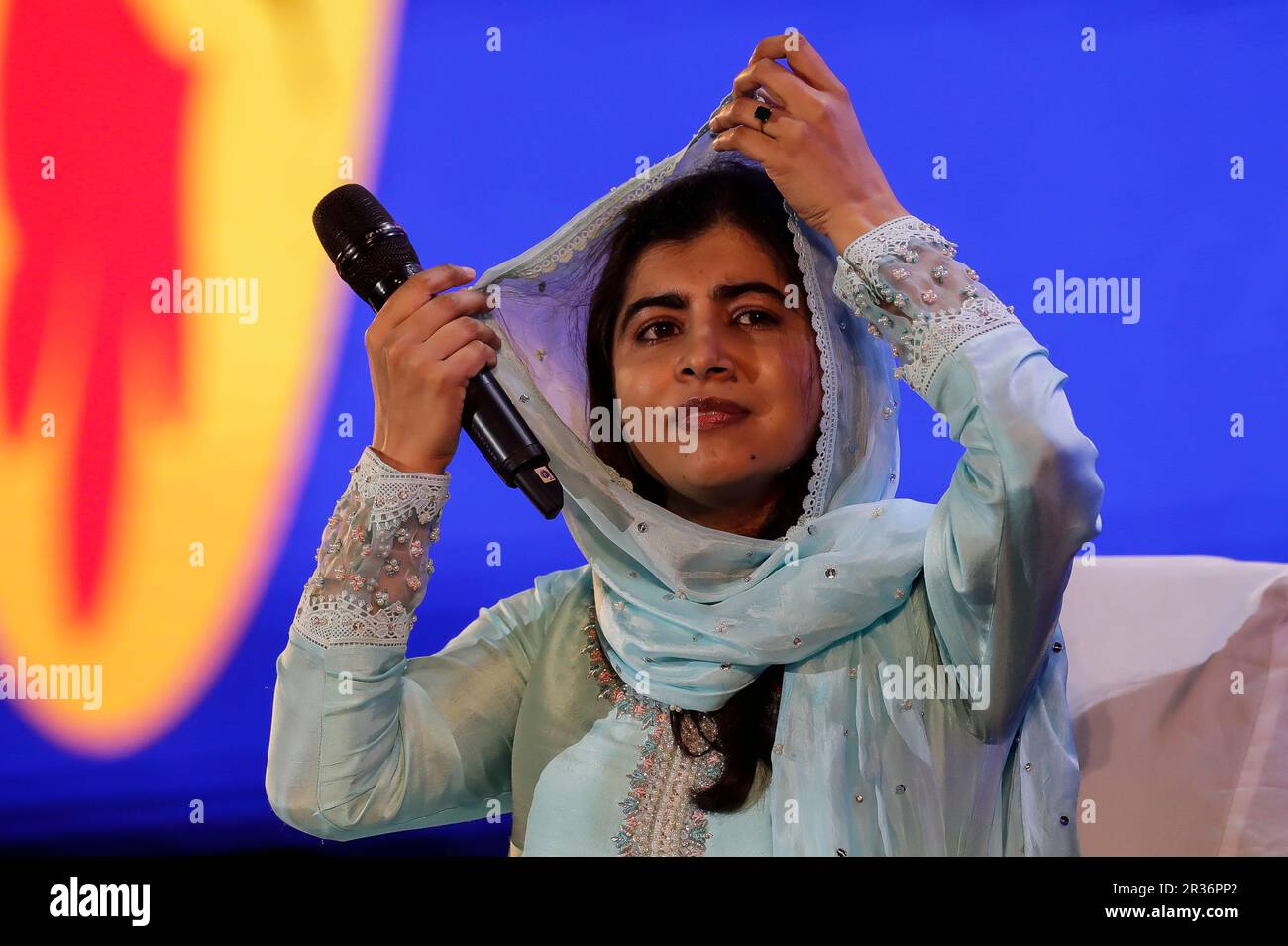 Pakistani activist Malala Yousafzai attends a meeting with educators ...