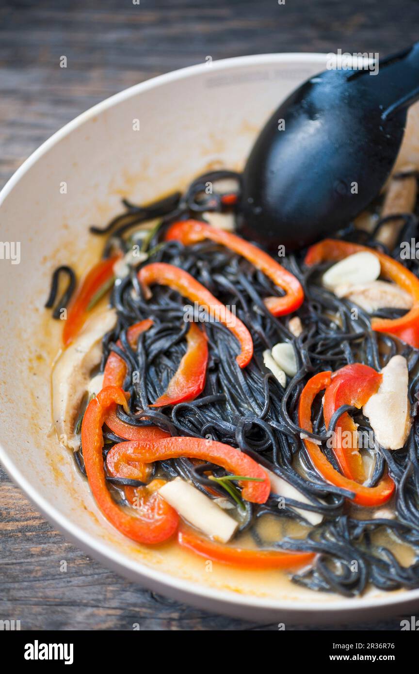 Black pasta mushrooms vegetables hi-res stock photography and images ...