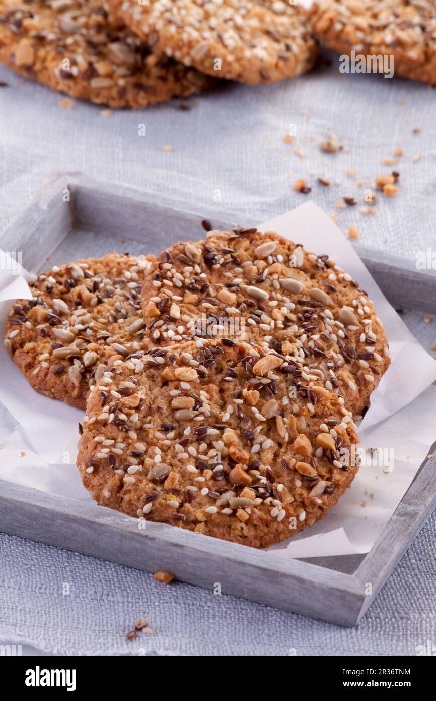 Healthy wholemeal biscuits with seeds Stock Photo - Alamy