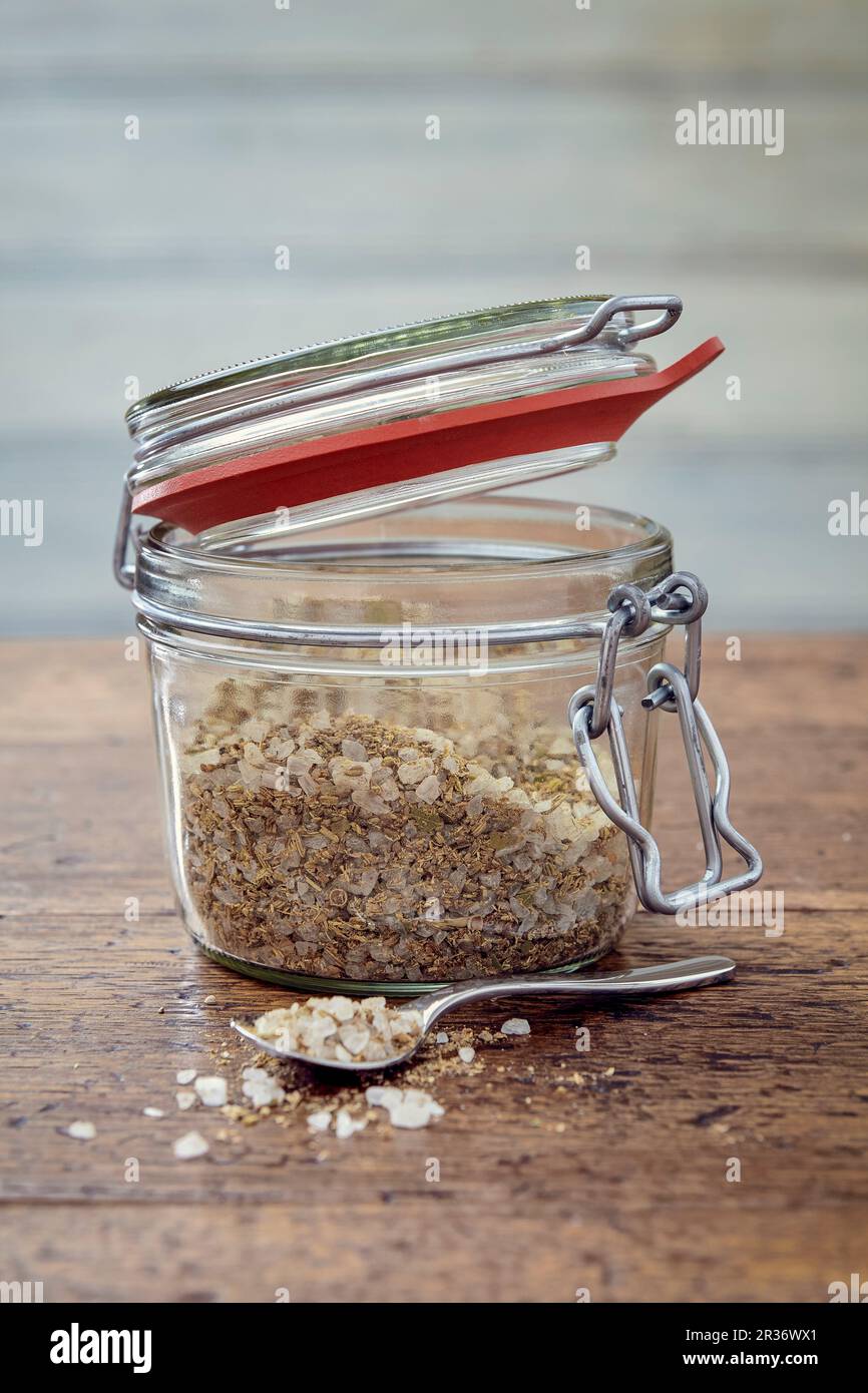 Spicy salt in a preserving jar Stock Photo - Alamy