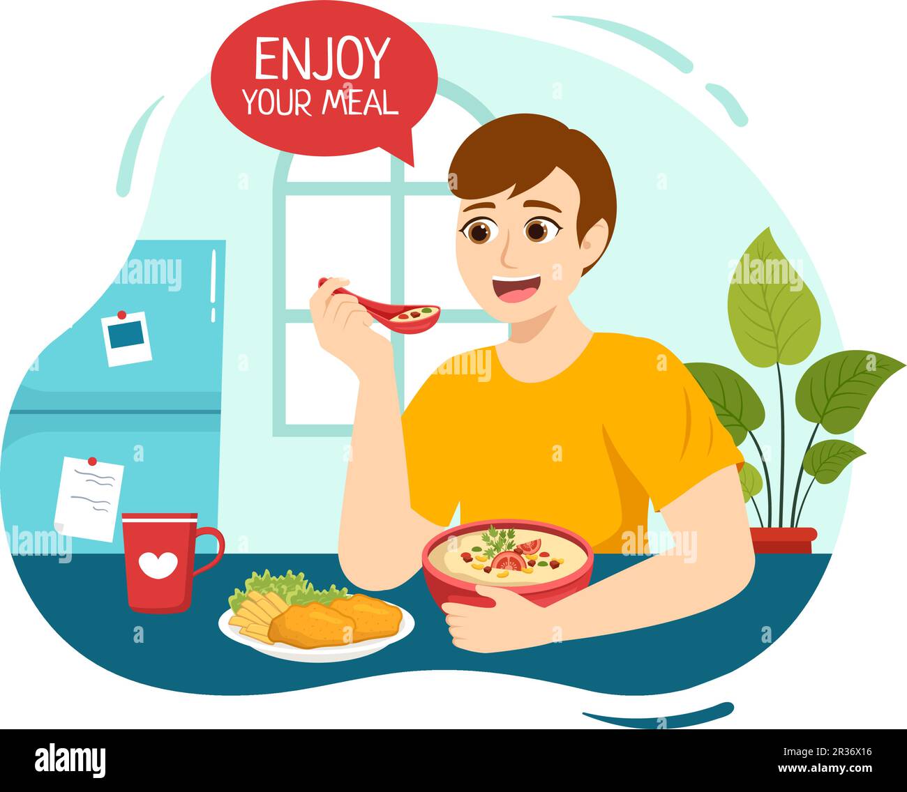 Enjoy Your Meal Vector Illustration a Variety of Delicious Food in Home ...