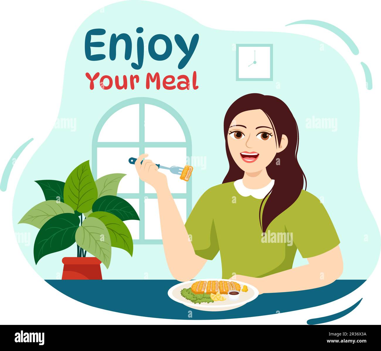 Enjoy Your Meal Vector Illustration a Variety of Delicious Food in Home ...