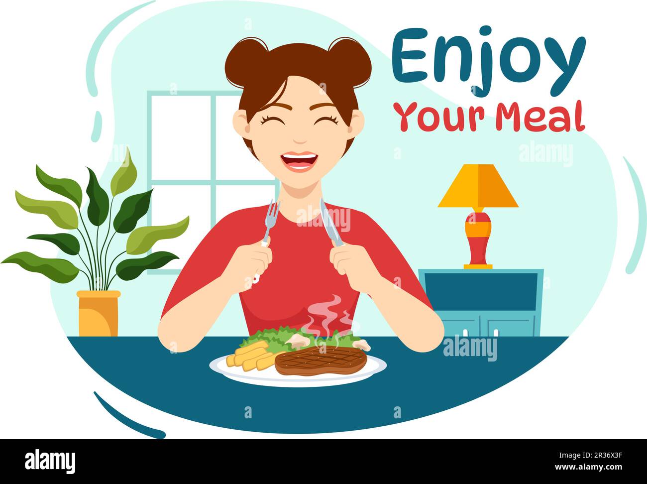 Enjoy Your Meal Vector Illustration a Variety of Delicious Food in Home ...