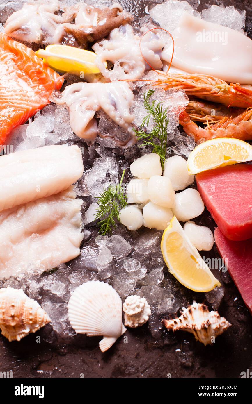 Seafood on the ice Stock Photo - Alamy