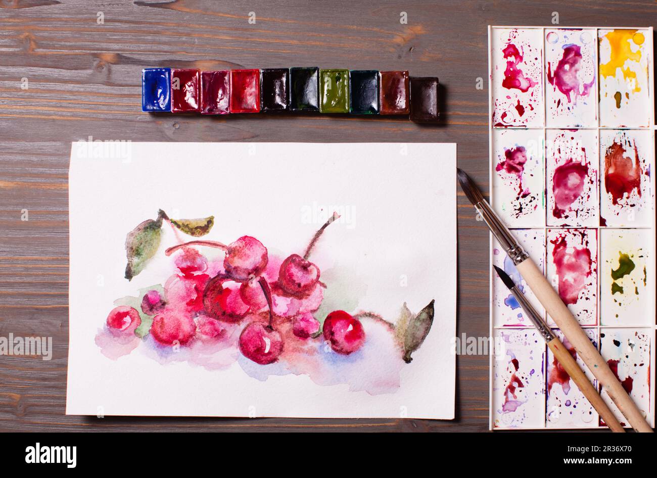 Watercolor painting cherries Stock Photo - Alamy