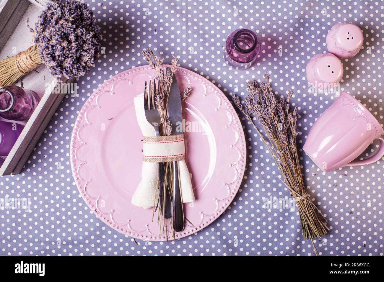 Rustic lavender table serving Stock Photo - Alamy