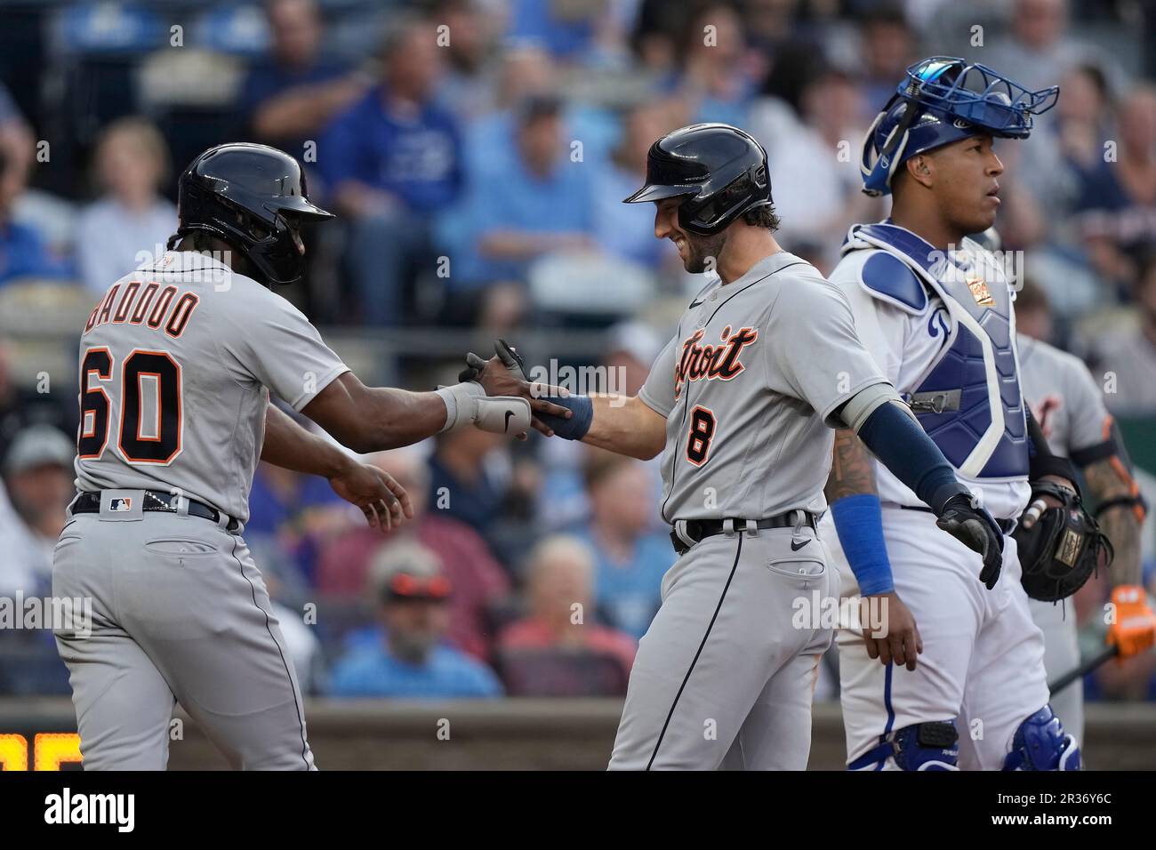 Detroit Tigers' Matt Vierling (8) celebrates with Akil Baddoo (60 ...