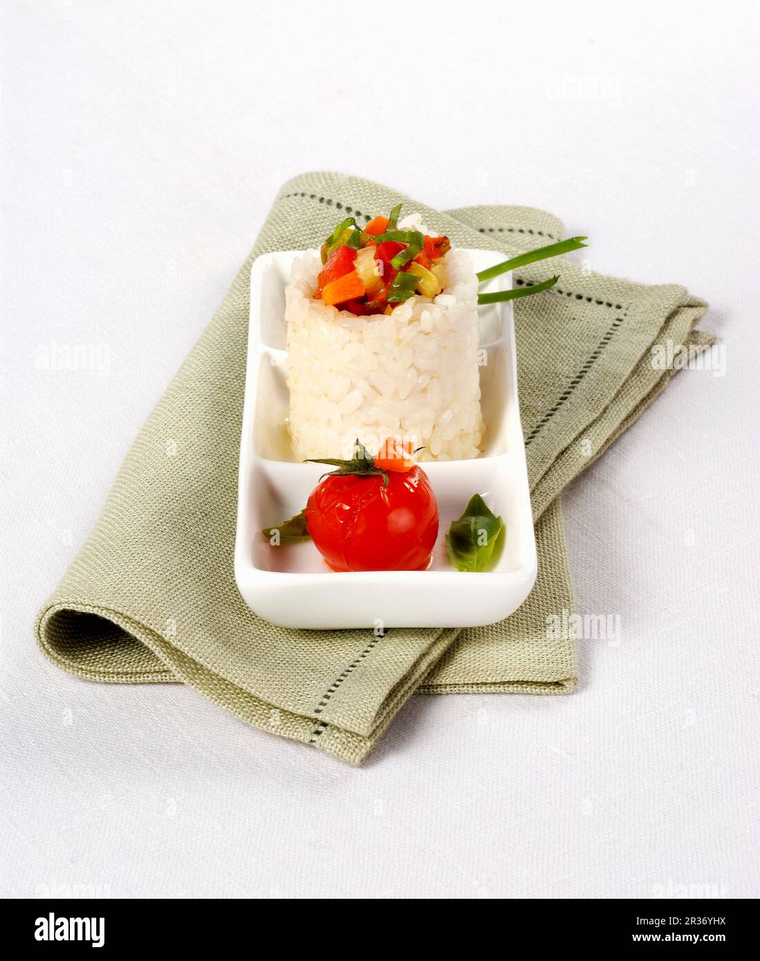 A rice tower with vegetables Stock Photo - Alamy