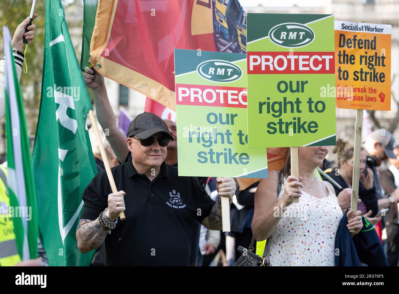 London, UK. 22nd May, 2023. Members from the National Union of Rail ...