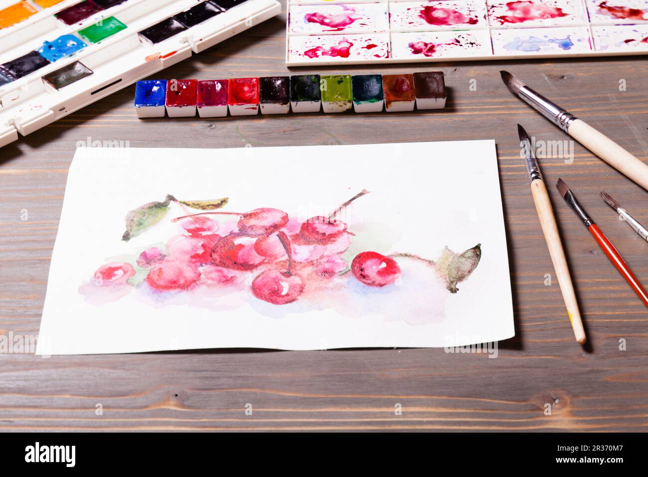 Watercolor painting cherries Stock Photo - Alamy