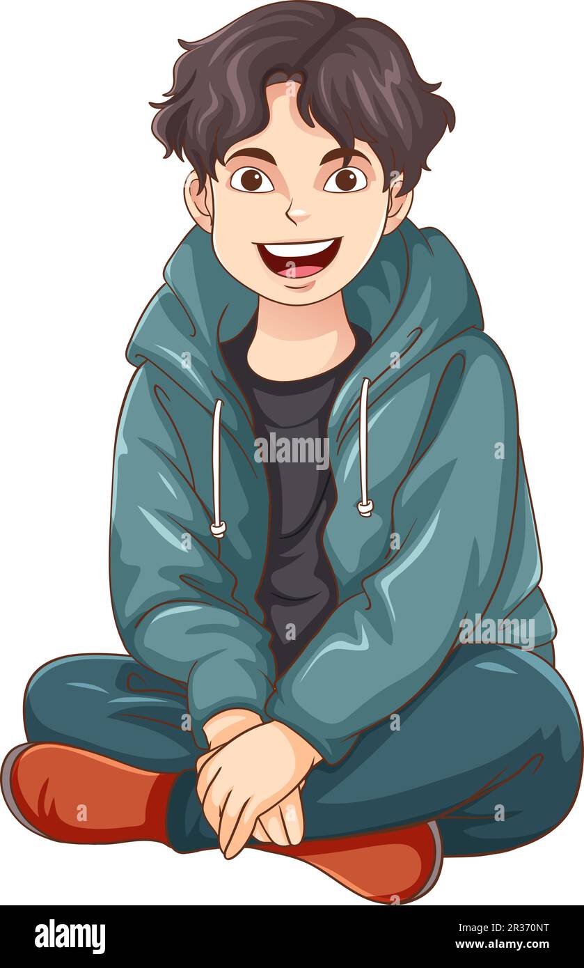 Happy teen cartoon sitting on the floor illustration Stock Vector Image ...