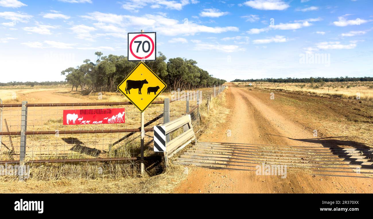 Road signs in the remoter outback of Queensland, Australia Stock Photo ...