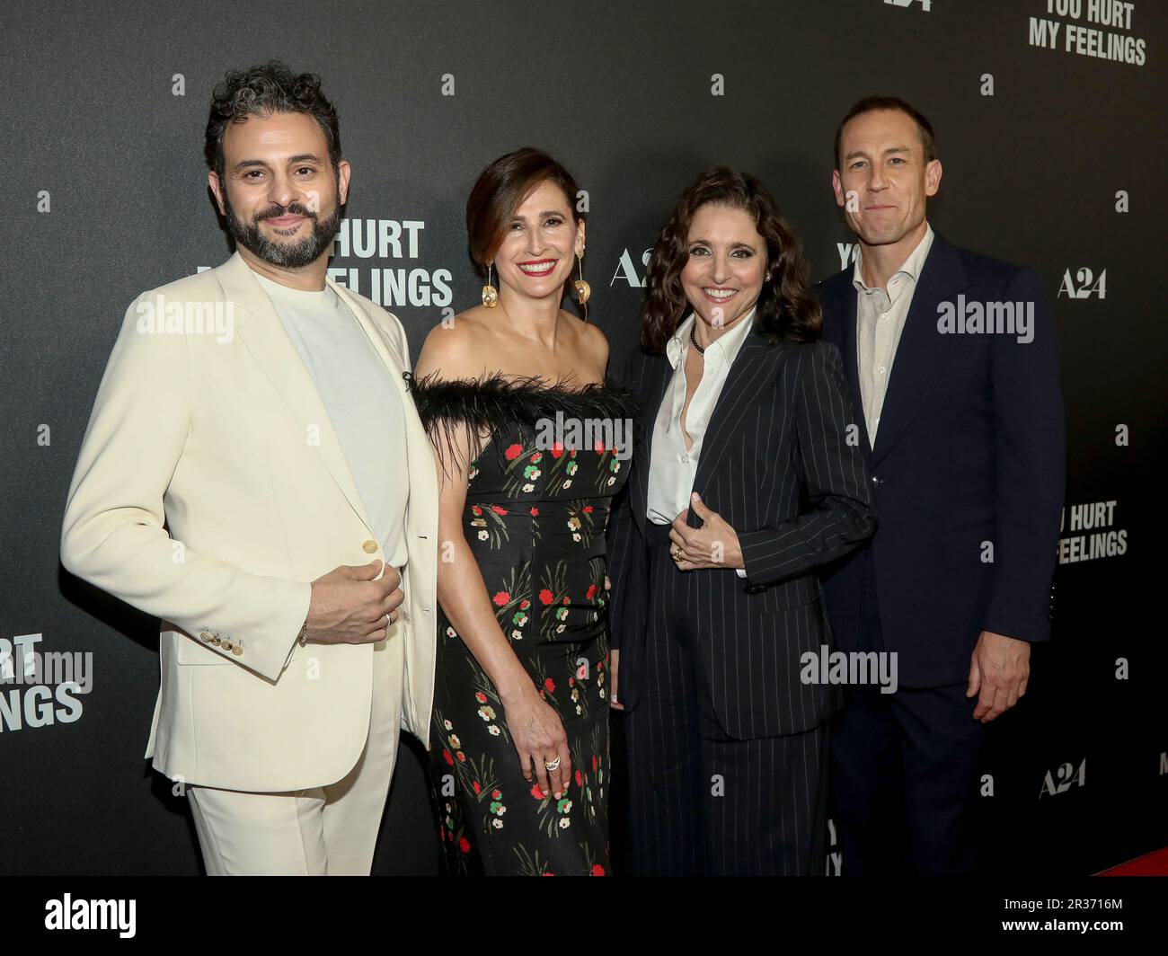 Actors Arian Moayed, from left, Michaela Watkins, Julia Louis-Dreyfus ...