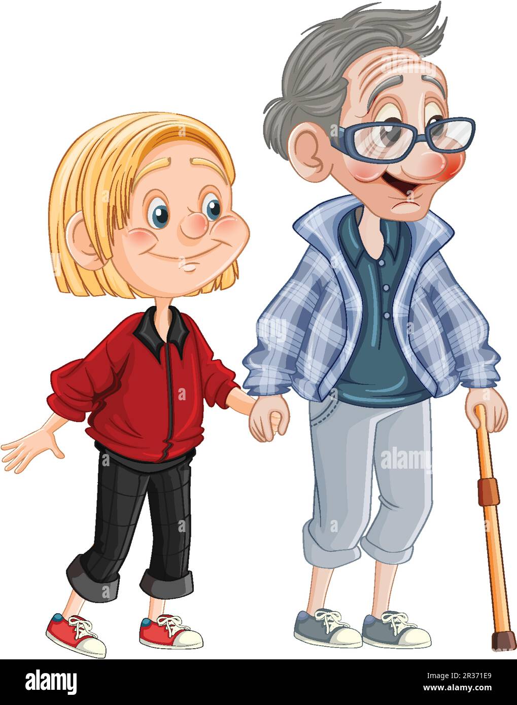Grandfather And Granddaughter Cartoon Character Illustration Stock