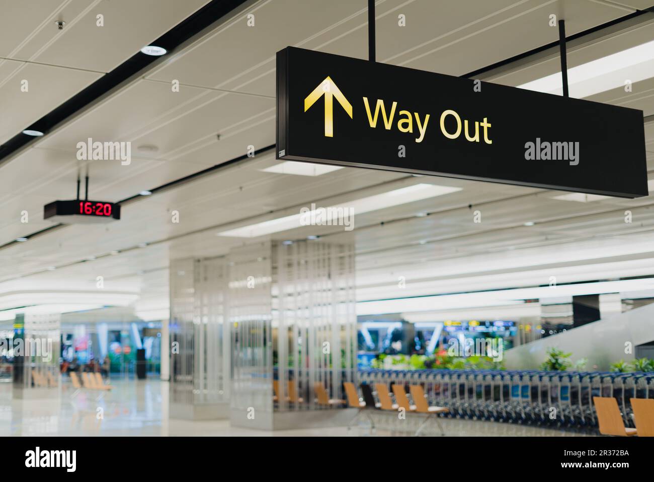 Inside of Airport. exit(way out) sign Stock Photo - Alamy