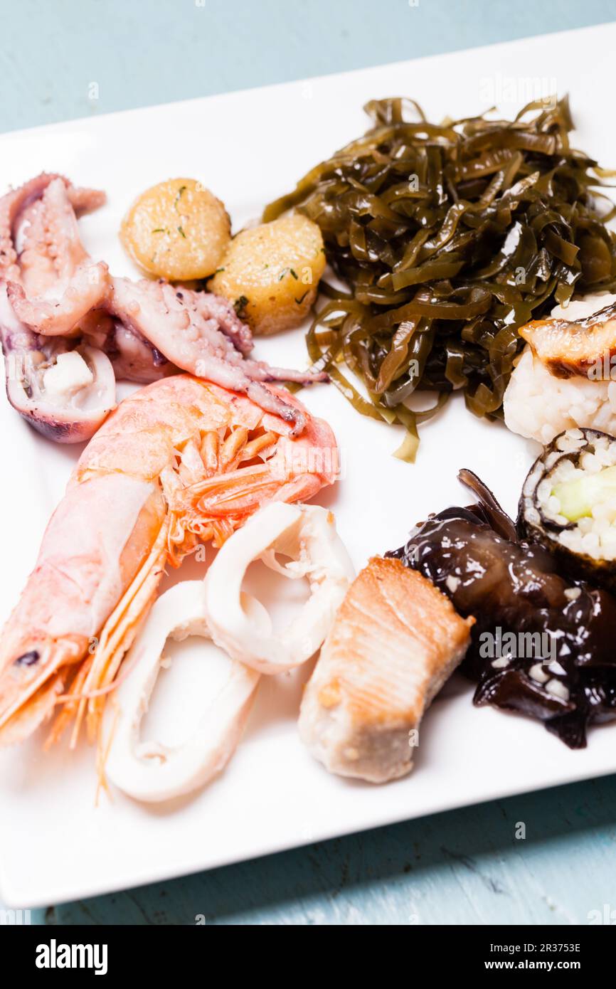 Various Cooked Seafood Stock Photo - Alamy