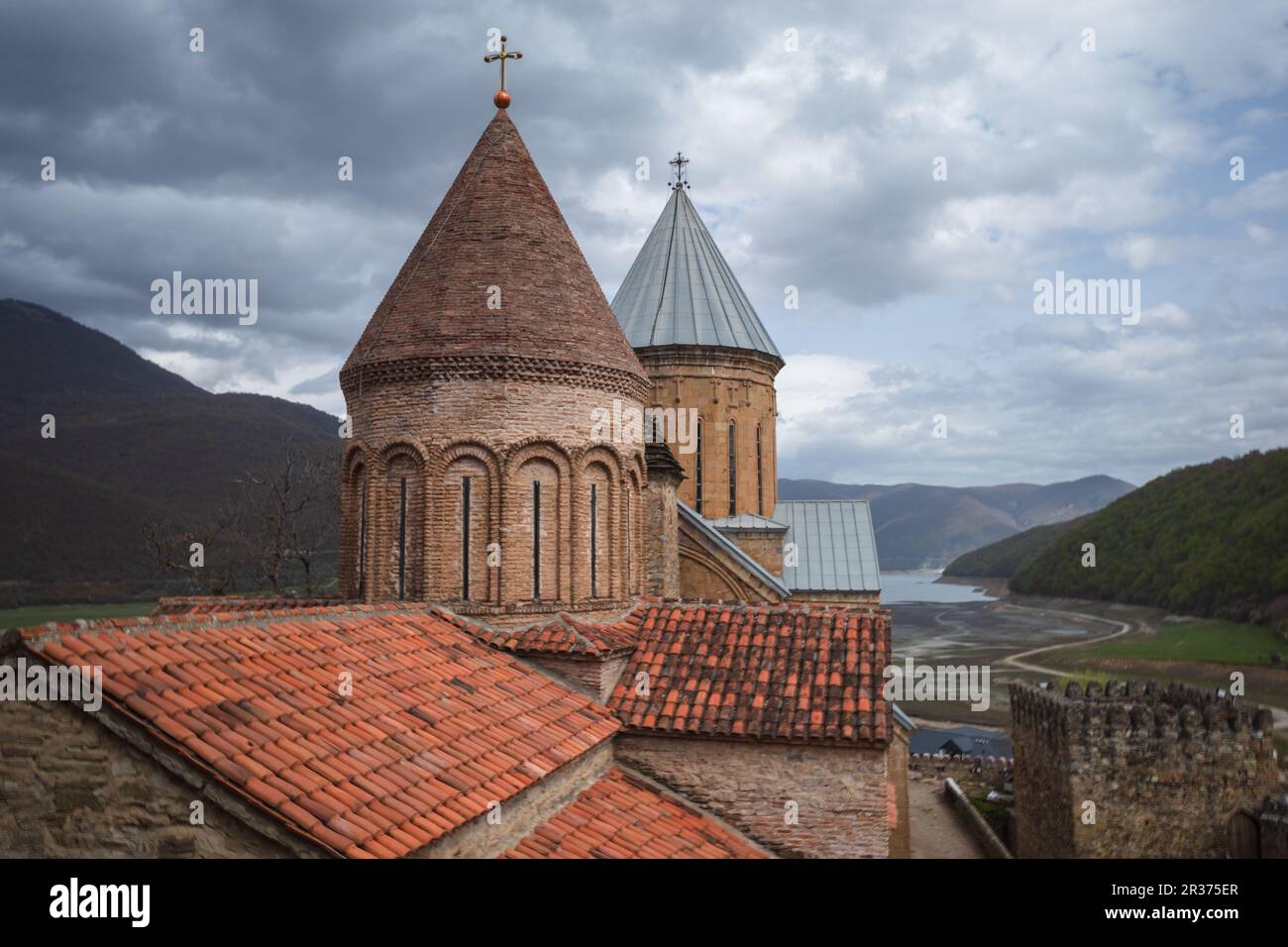Aerial view of Ananuri Fortress Complex in Georgia. High quality photo ...