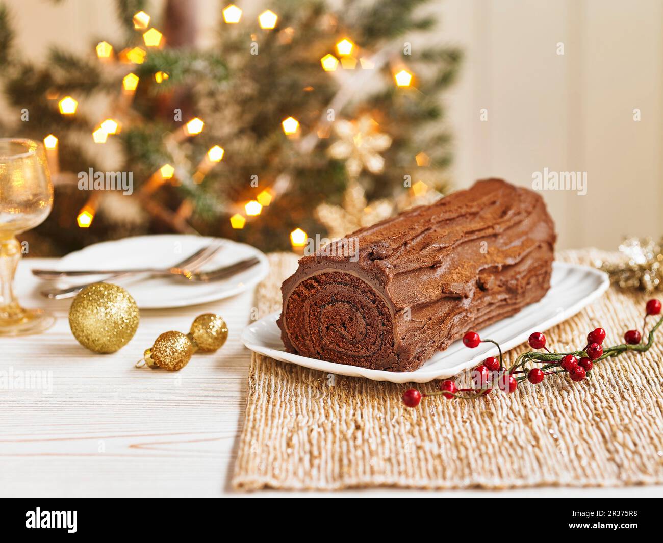 Chocolate yule log Stock Photo - Alamy