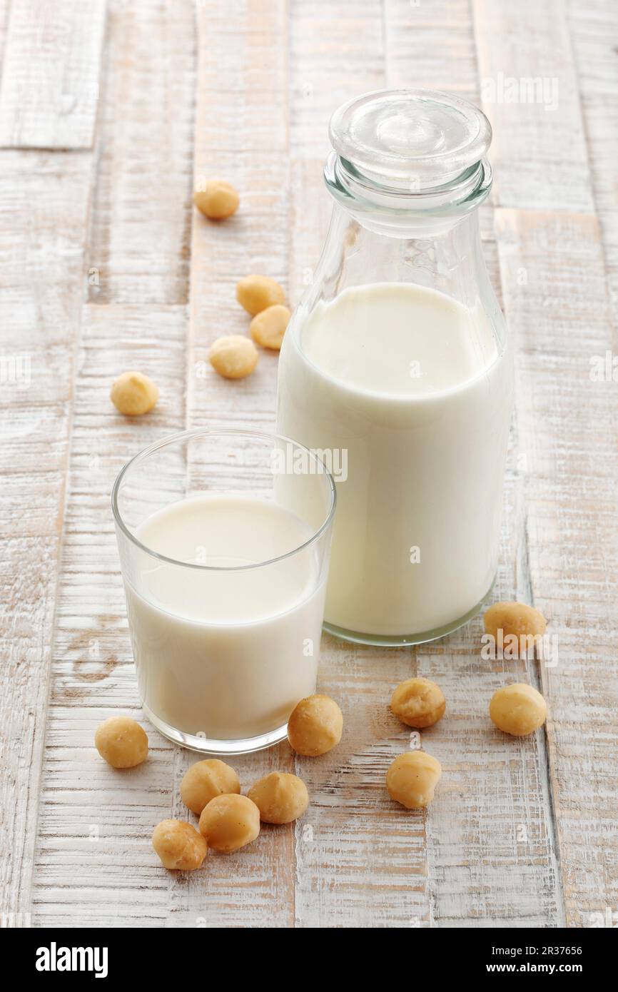 Macadamia milk in glass hi-res stock photography and images - Alamy