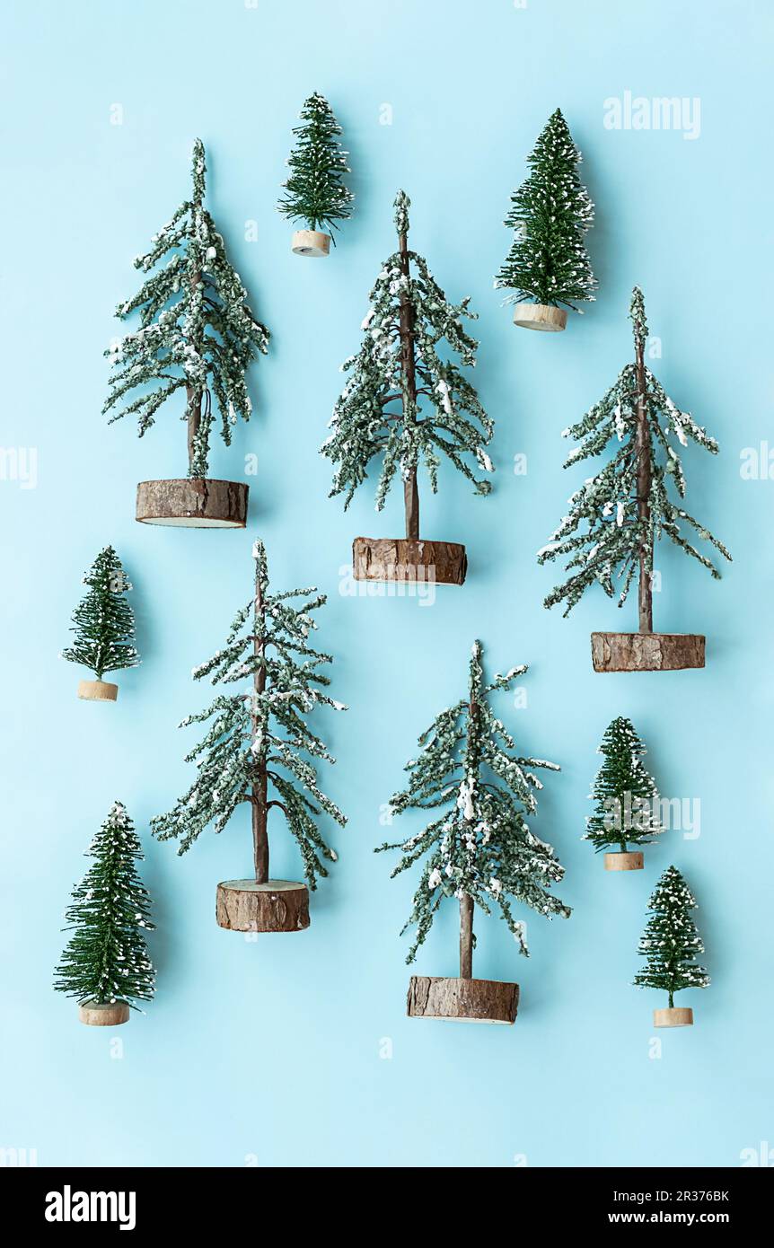 Mini Christmas trees layout Stock Photo - Alamy