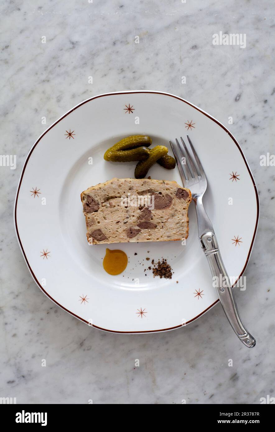 Chicken liver terrine with pickled gherkins for Christmas Stock Photo ...