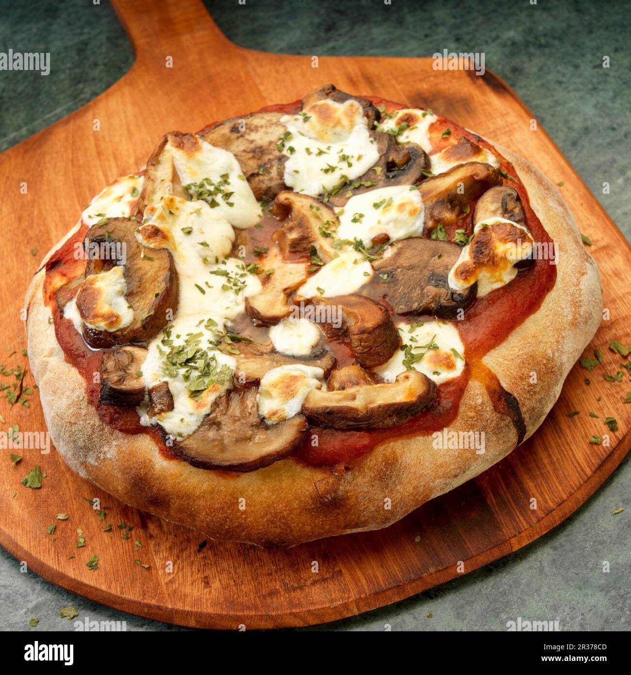 Rustic Pizza with Shitake and Crimini Mushrooms and mozzarella Stock ...
