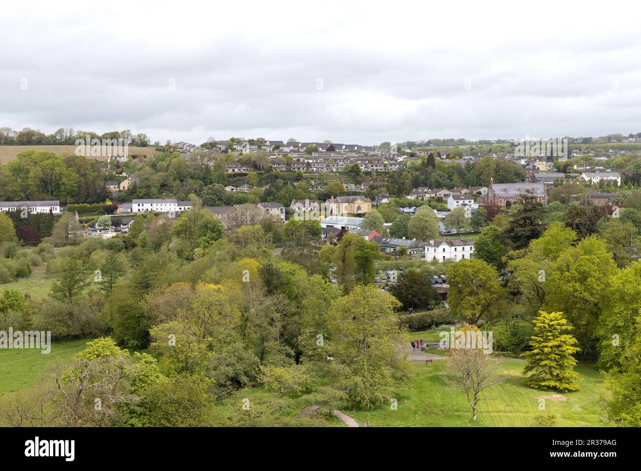 View of the village of Blarney, as seen from the top of Blarney Castle ...