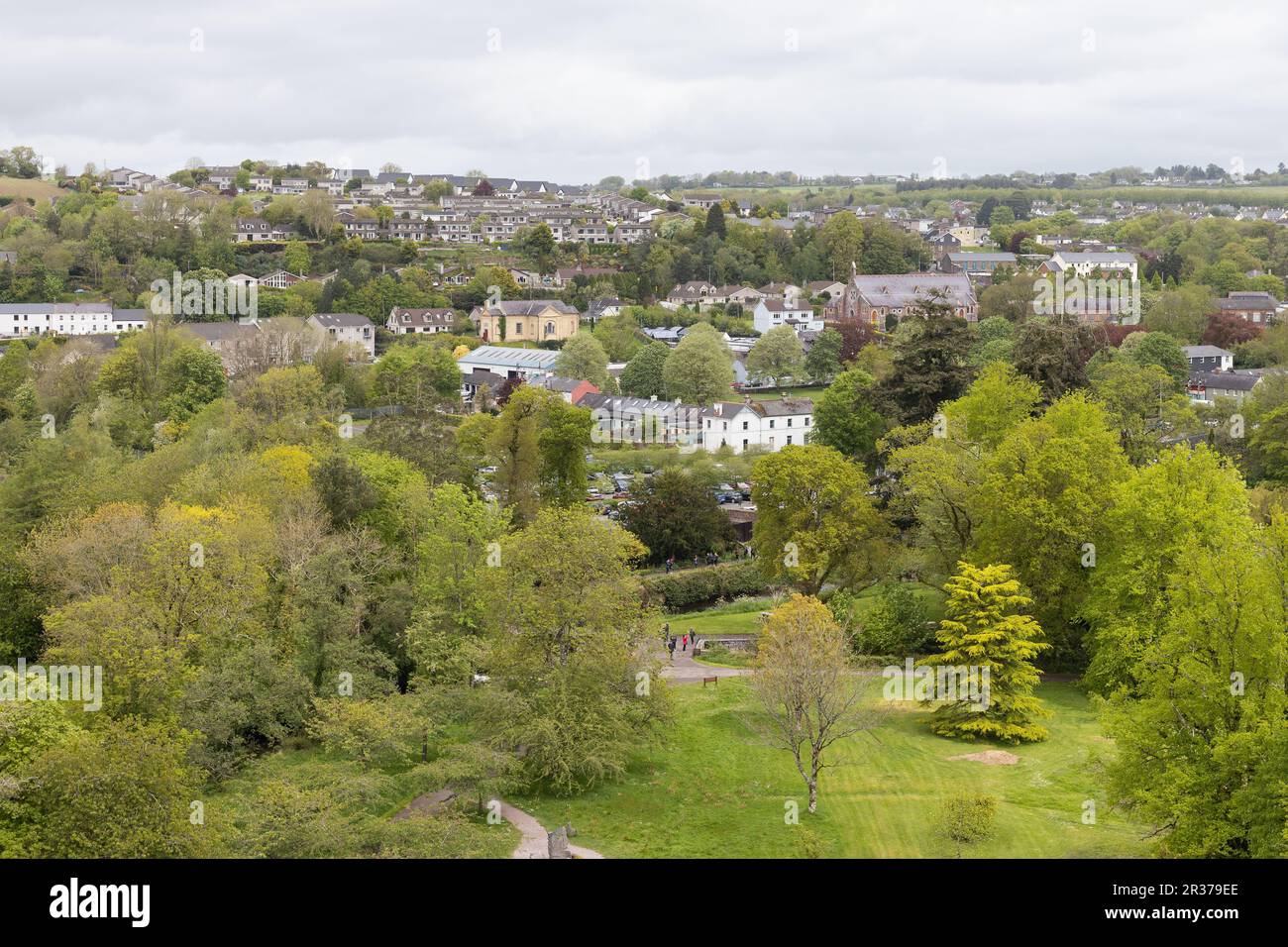View of the village of Blarney, as seen from the top of Blarney Castle ...