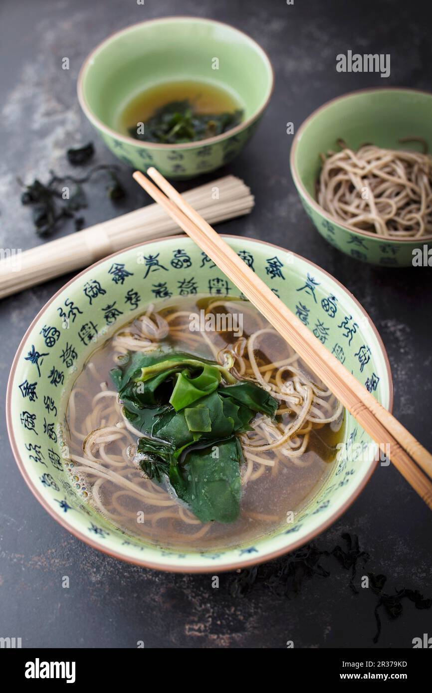 Soba noodle soup with algae (Japan Stock Photo - Alamy