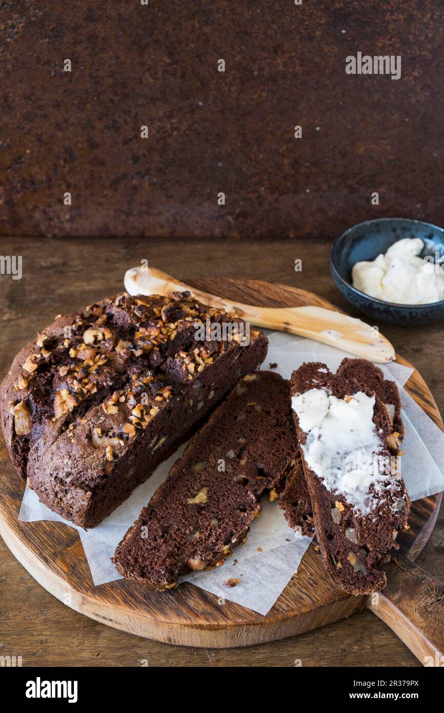 Chocolate pear and nuts soda bread Stock Photo - Alamy