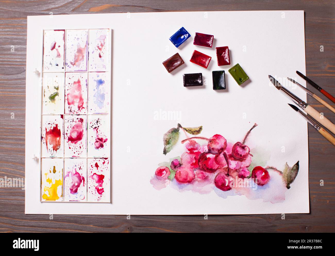 Watercolor painting cherries Stock Photo - Alamy