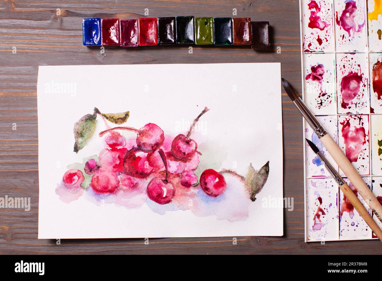 Watercolor painting cherries Stock Photo - Alamy