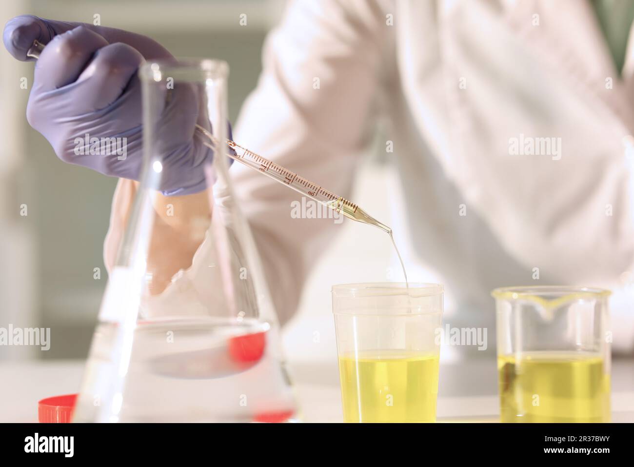 Laboratory worker pours urine into test tube using pipette Stock Photo ...