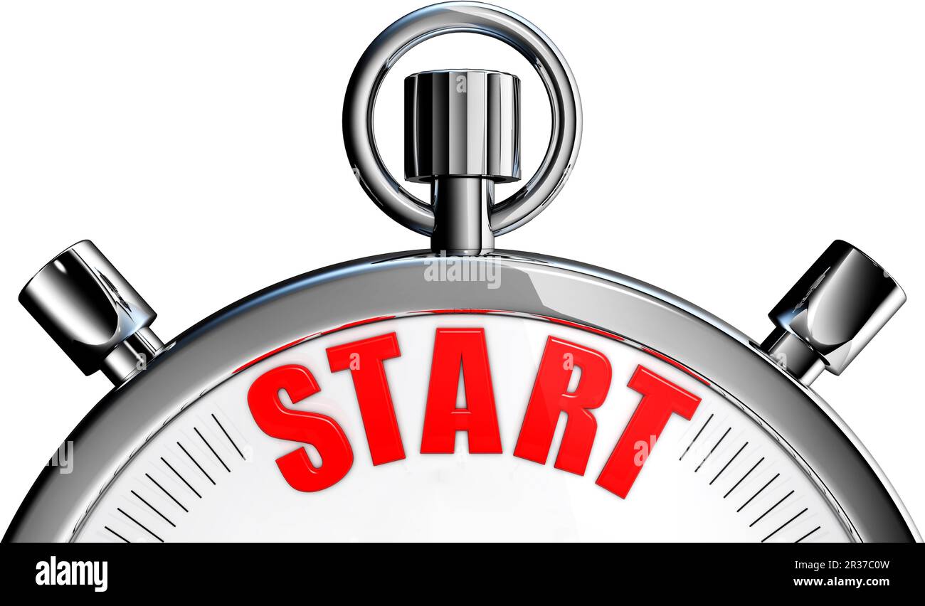 rendering of a stopwatch with a start icon Stock Photo - Alamy