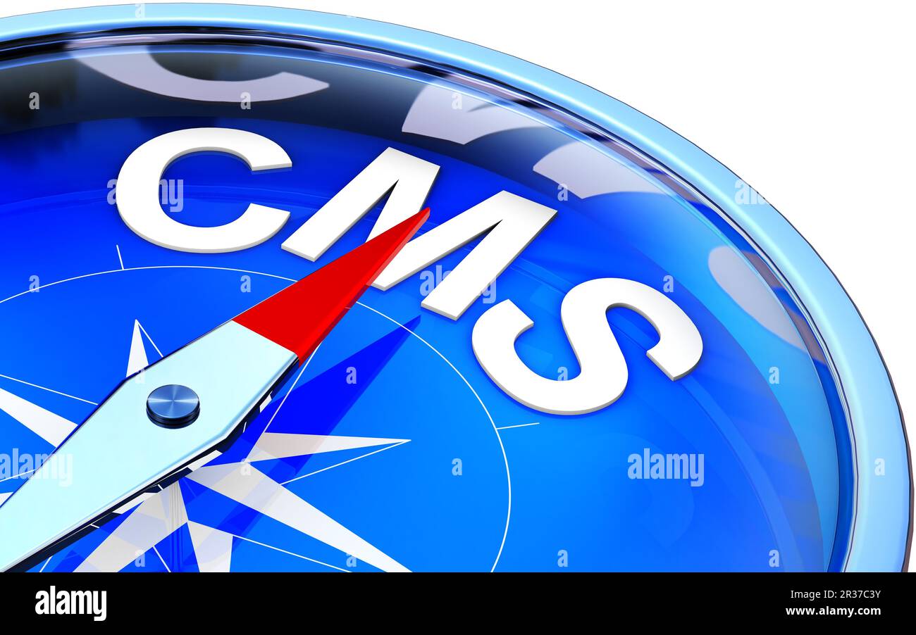 high resolution rendering of a compass with a CMS icon Stock Photo - Alamy