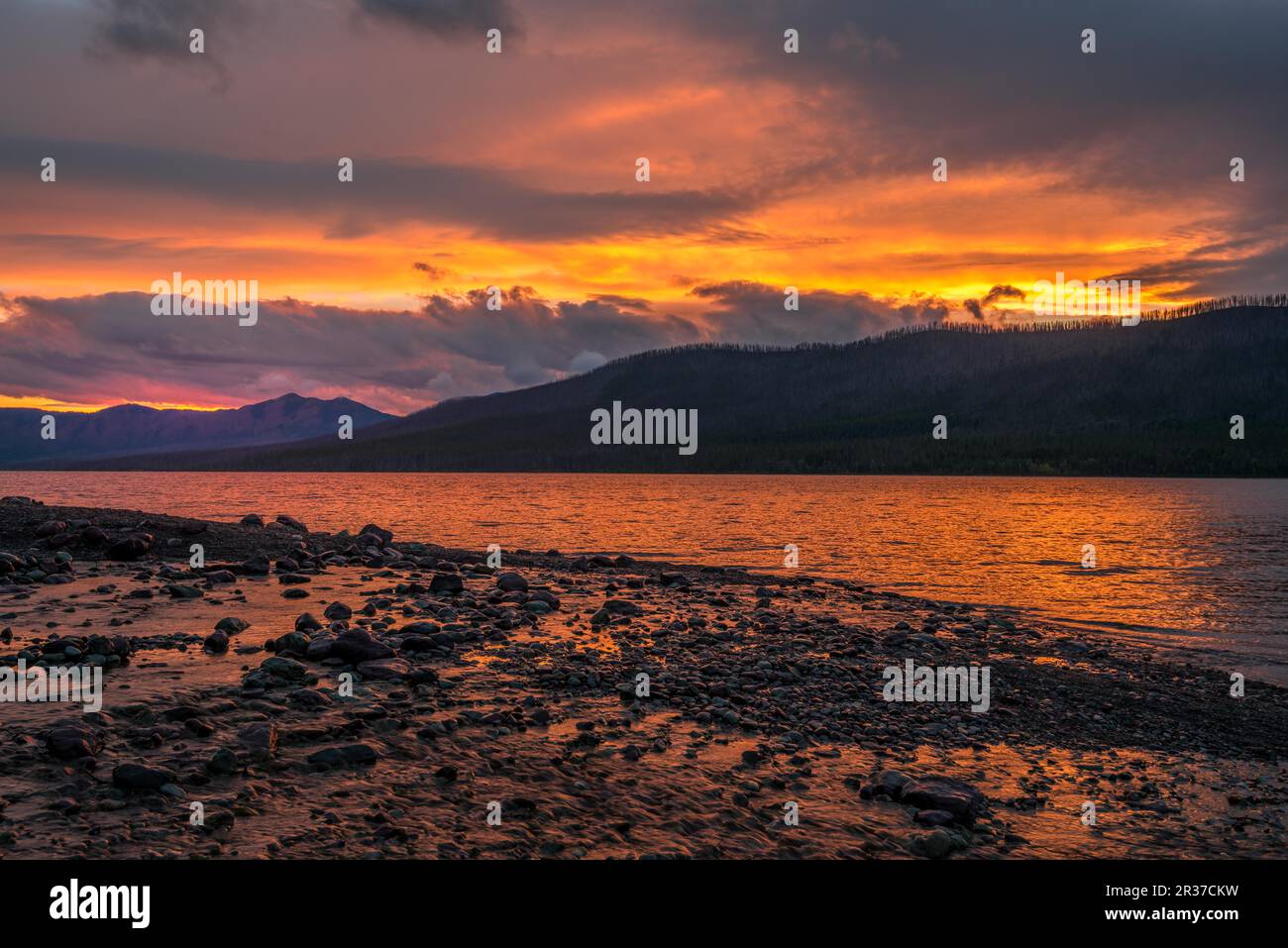 Sunset at Lake McDonald Stock Photo - Alamy