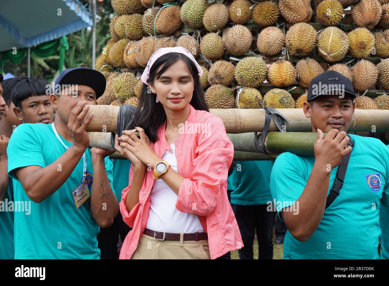 Indonesian are carrying tumpeng durian on sumberasri durian festival ...