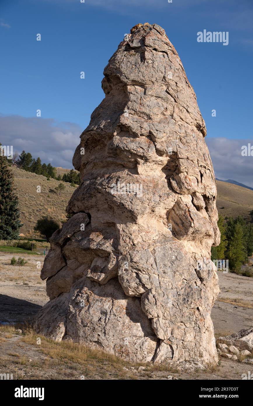 Stone column at Mammoth Hot Springs Stock Photo - Alamy