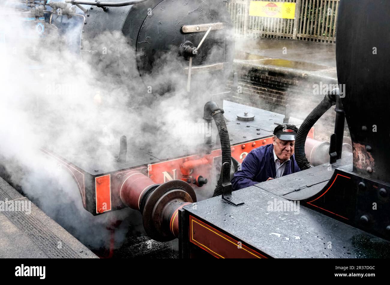 Bluebell Steam Train Being Coupled to a C Class Train Stock Photo - Alamy