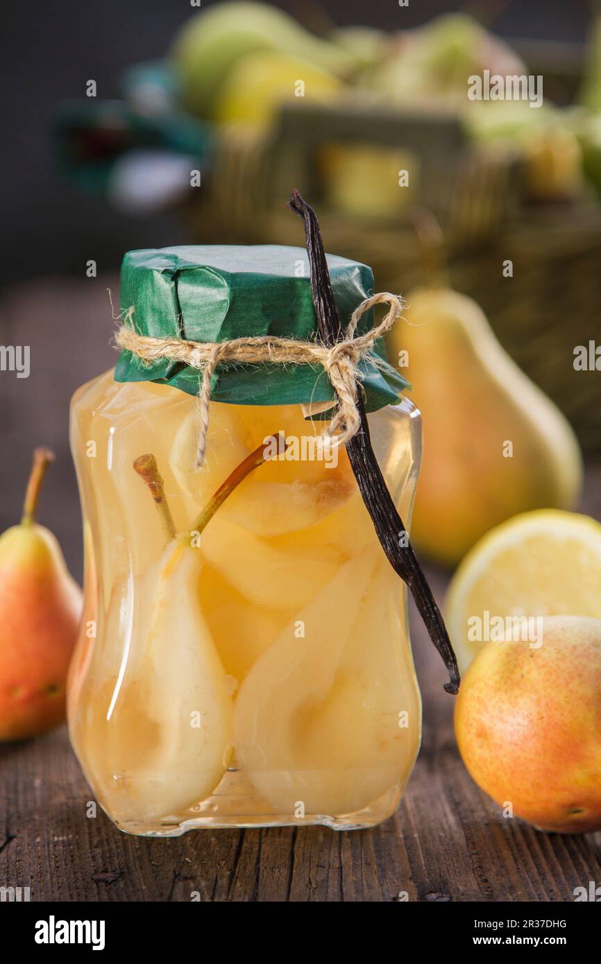 Vanilla-flavored stewed pears Stock Photo - Alamy