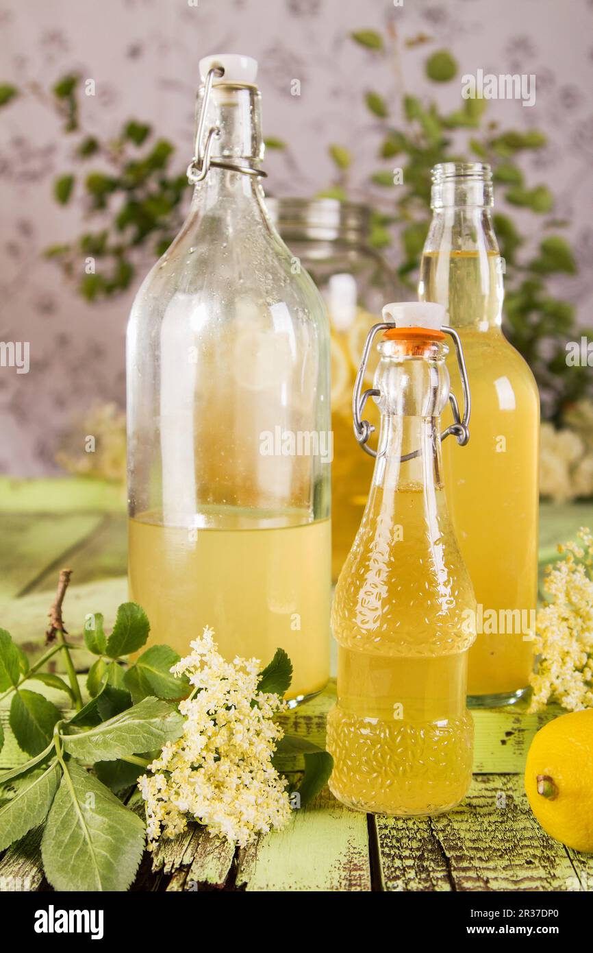 Homemade elderberry syrup with lemon Stock Photo - Alamy