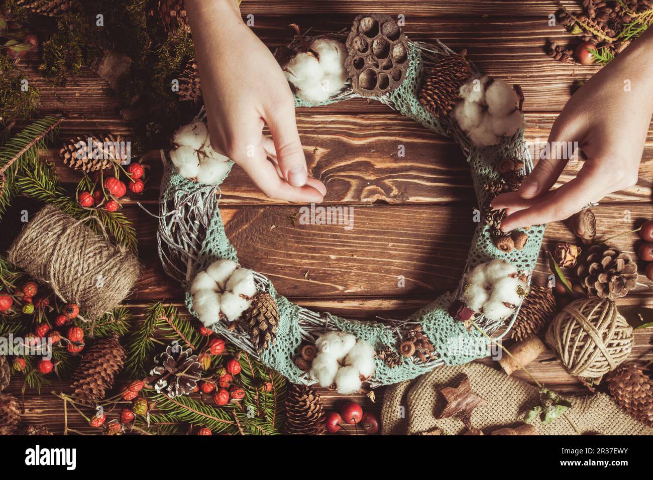 Nature wreath making Stock Photo - Alamy