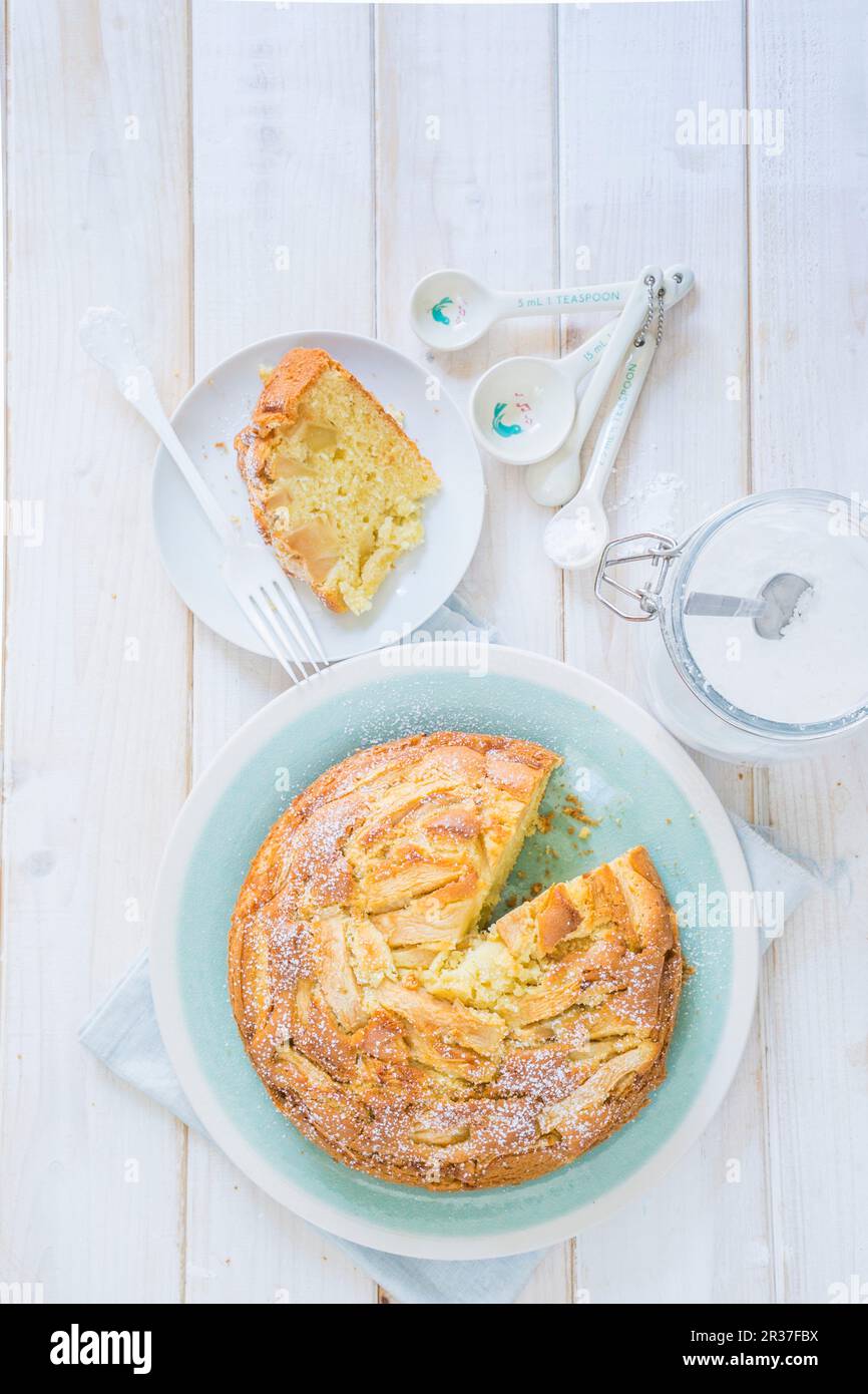 Apple cake, a piece cut Stock Photo - Alamy