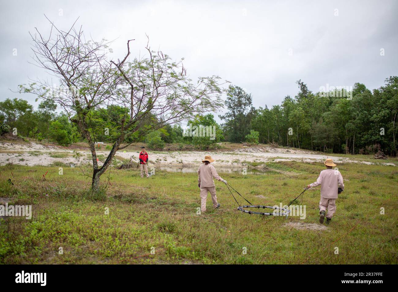 Vietnam. 28th Mar, 2023. MAG workers use a loop detector to search for ...