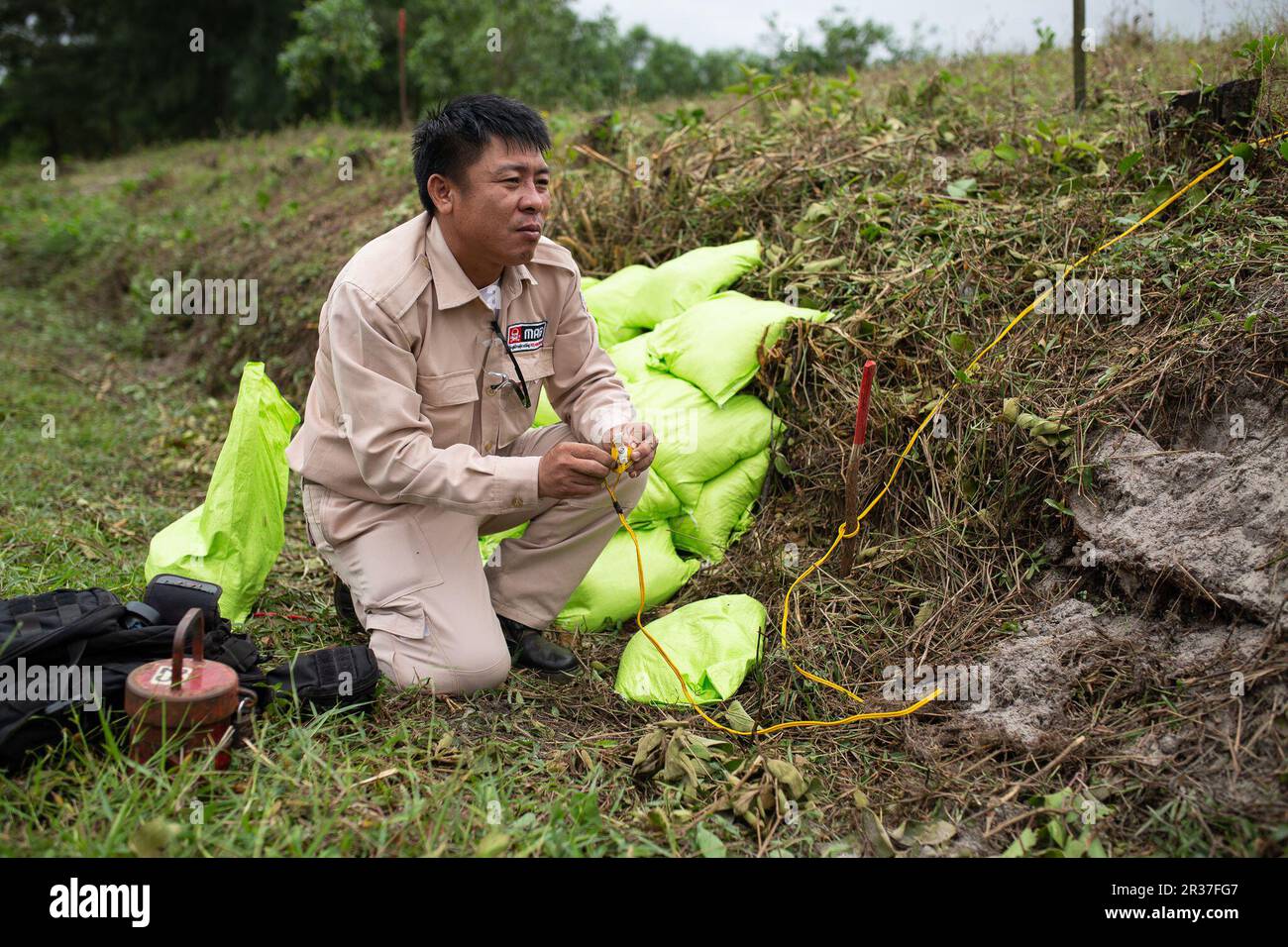 Ha Tay, Vietnam. 28th Mar, 2023. Ngo Van Linh, leader of a MAG team ...
