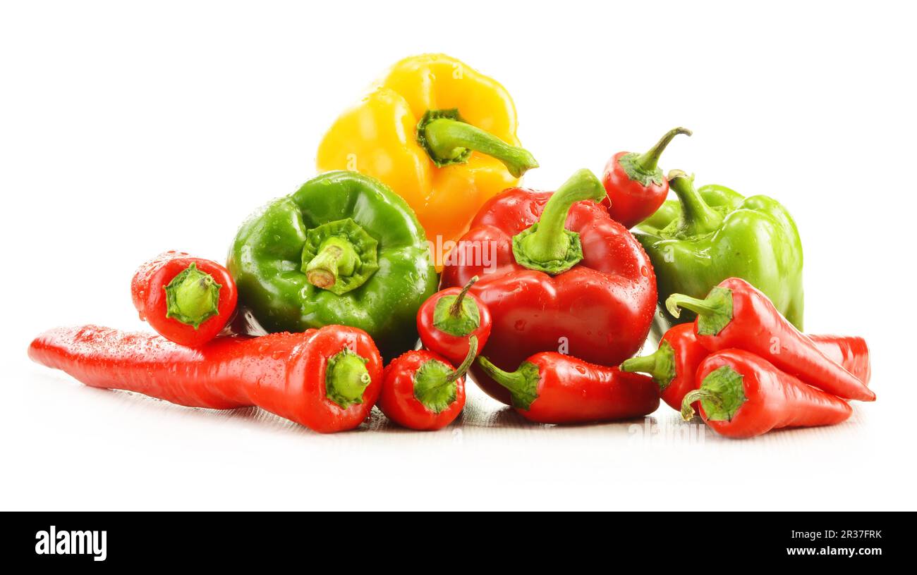 Composition with assorted peppers isolated on white background Stock ...