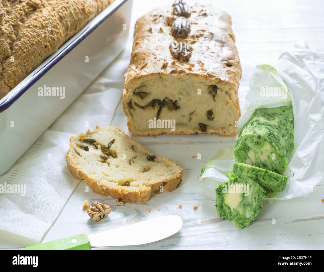 Wild garlic butter with wild garlic bread Stock Photo - Alamy