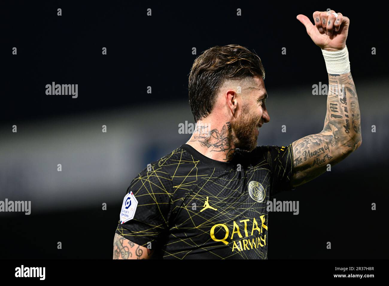 Paris, France. 21st May, 2023. Sergio Ramos during the Ligue 1 football ...