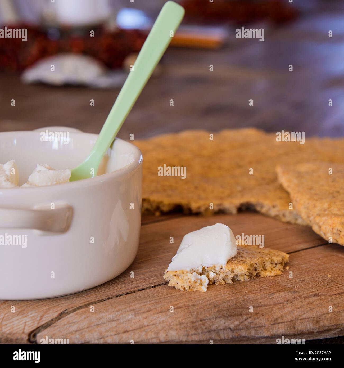Low-carb flatbread with cream cheese Stock Photo - Alamy